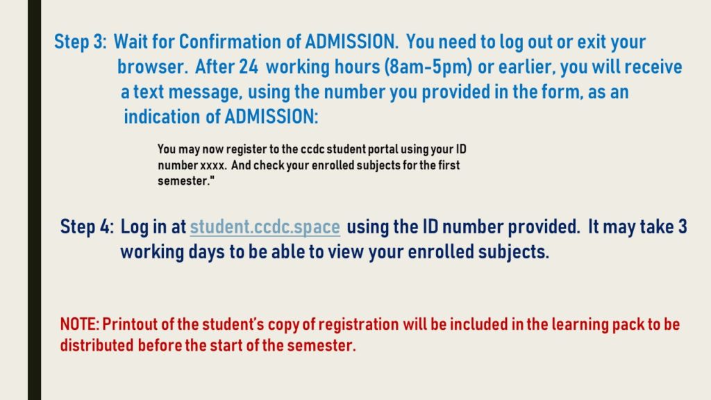 CCDC Online Enrollment Procedure for College/Law/Grad School – Cordillera Career Development College