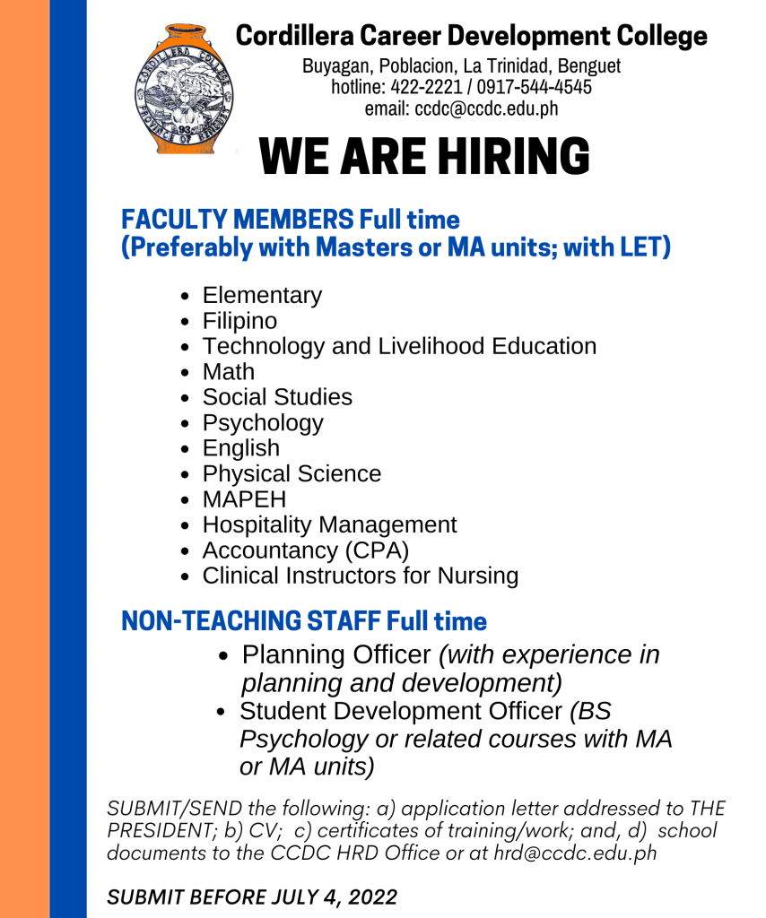 WE ARE HIRING!!! || Join the growing family – Cordillera Career ...