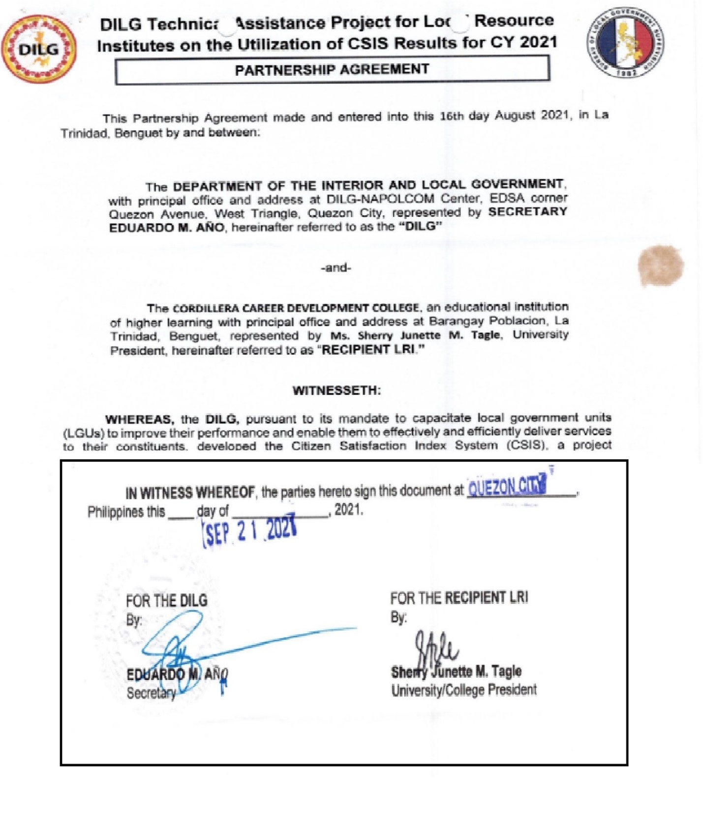 CCDC PARTNERS WITH DILG IN THE IMPLEMENTATION OF CITIZEN SATISFACTION ...